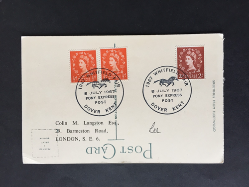 E GB 1967 WHITFIELD FAIR PONY EXPRESS POST POSTMARK ON POSTCARD TO ...