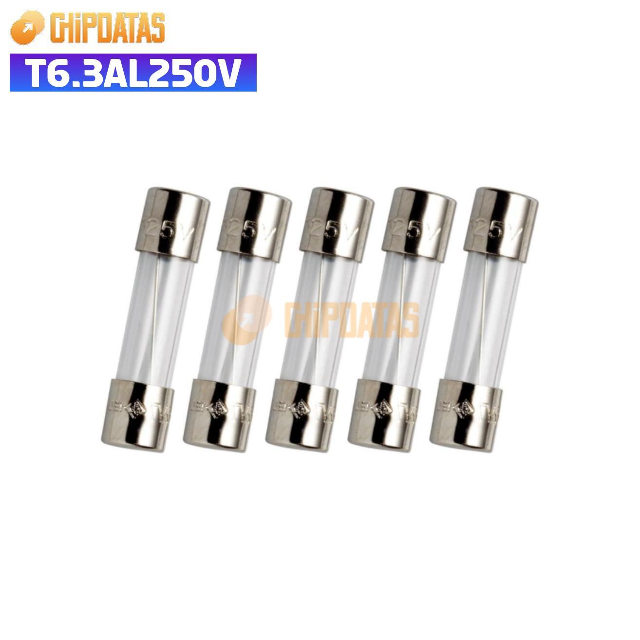 10PCS New T6.3AL250V, T6.3A 250V, T6.3L250V cartridge GLASS fuses ...