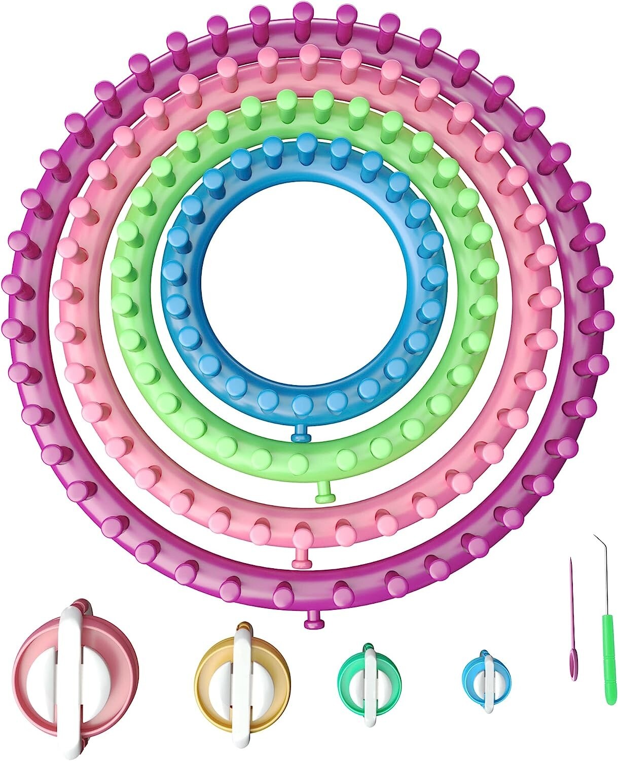Round Knitting Looms Set Craft Kit Tool with Hook Needle and 4 Pompom ...