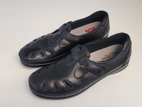 SAS ROAMER Black Leather Mary Janes Sandals Women 8.5N T-Strap Comfort ...