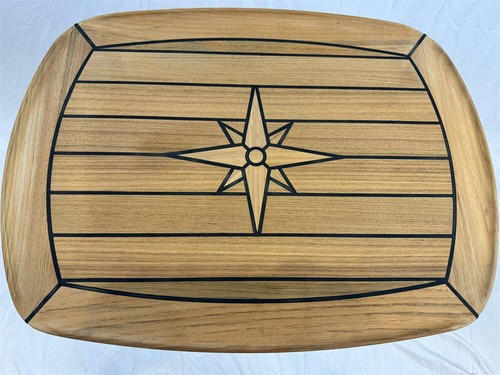 Barrel Shaped Teak Table Top 17.7x23.6 Inch Star Inlay Marine Boat ...