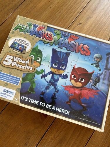 PJ Masks 5 Wood Puzzles With Tray & Storage Box Ages 3+ New Sealed | eBay