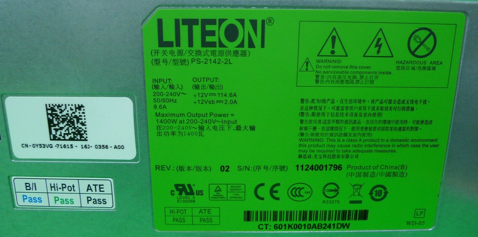 Dell PowerEdge C2100 C410X C6100 C6145 CloudEdge C6105 Power Supply ...