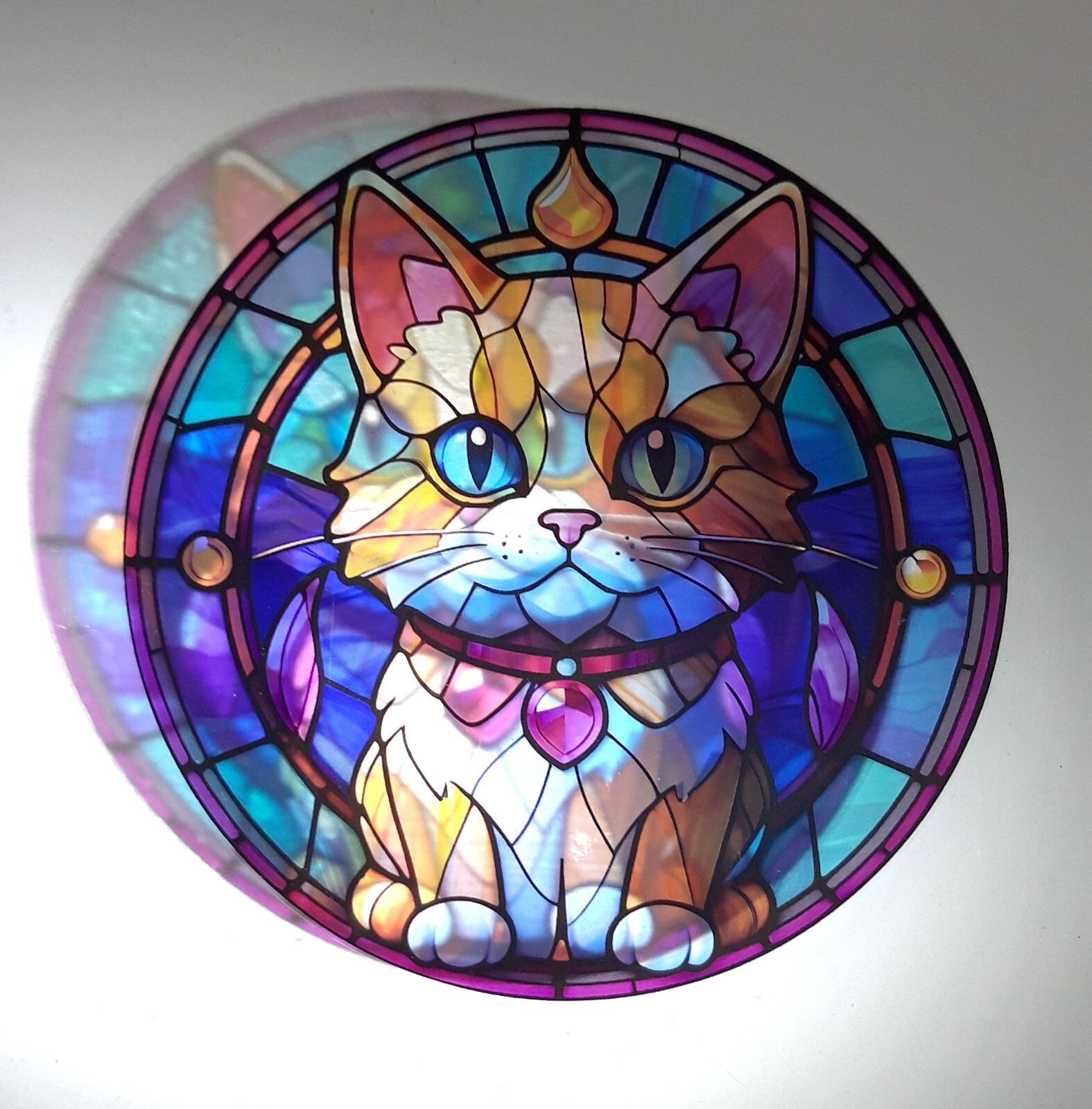 Cat Decorative Stained glass Effect Static cling window Sticker ...