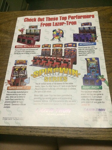 Laser-Tron SPIN-TO-WIN SERIES Arcade Game flyer- original | eBay