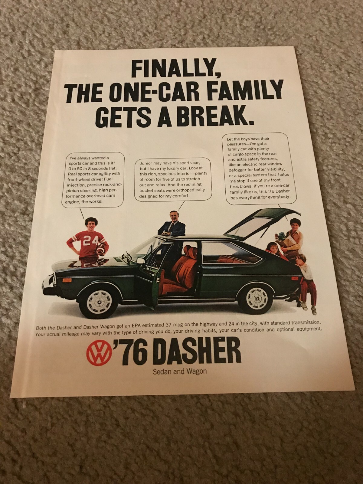 Vintage 1976 VOLKSWAGEN '76 DASHER WAGON SEDAN Car Print Ad 1970s RARE ...