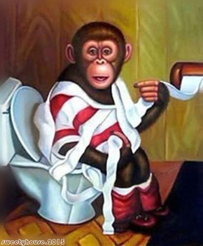 ZOPT0221 Handmade Painted Monkey squatting on the toilet Oil Painting ...