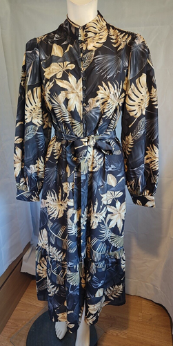 RAISHMA black gold floral print long sleeve belted high neck maxi dress ...