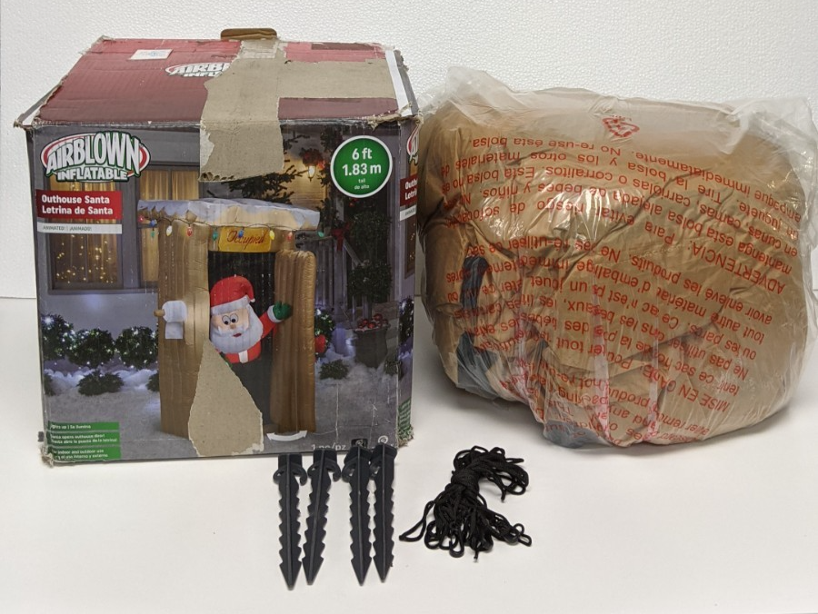 Gemmy Christmas Inflatable 6FT Tall Animated LED Lighted Outhouse Santa ...