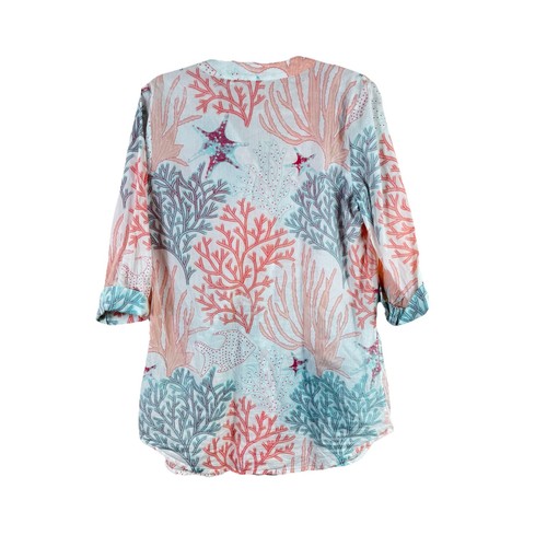 SOFT SURROUNDINGS womens size M embroidered beaded coral blue nautical ...