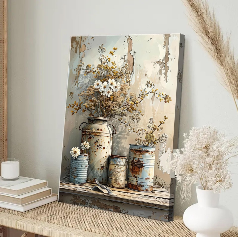Farmhouse Rustic Daisy Canvas Wall Art Vintage Country Floral Painting ...