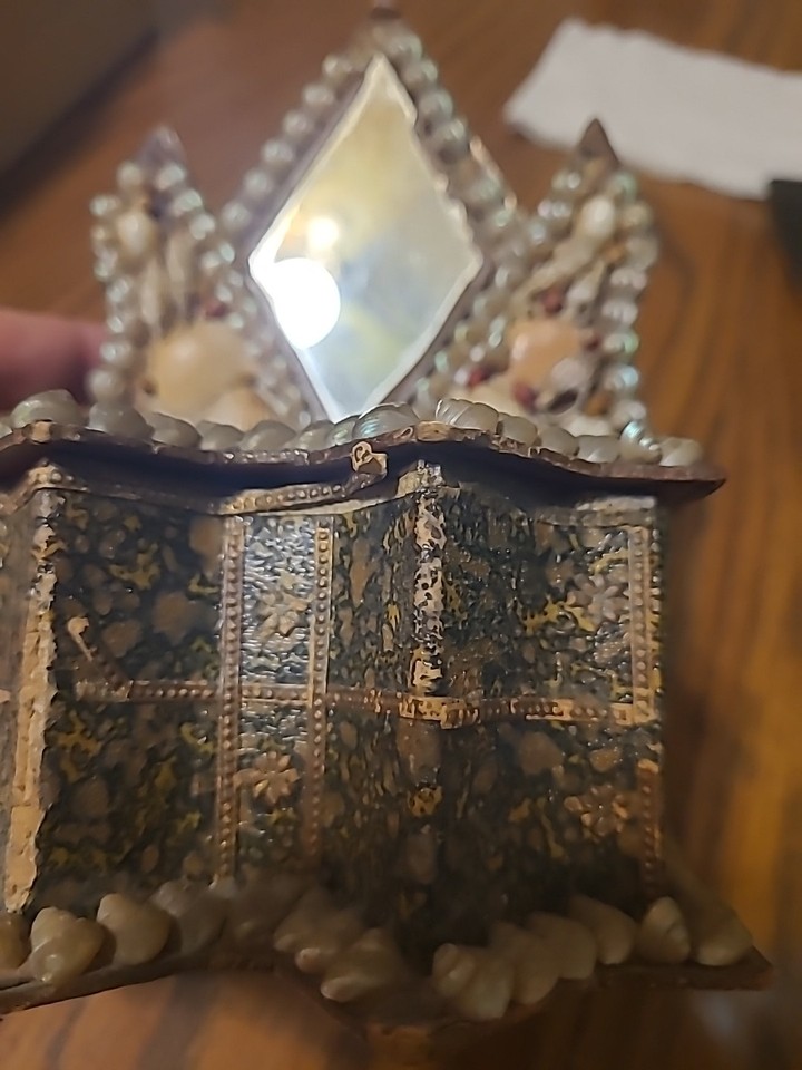 ANTIQUE SEASHELL DRESSER BOX SHELL ART MINIATURE FURNITURE SOUVENIR ...