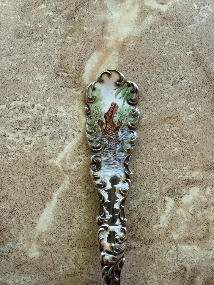 Miami Florida Sterling Silver Souvenir Spoon – Enamel Alligator, Etched ...