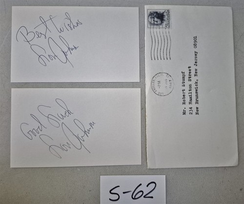 #1960s BASEBALL STAR SWEET LOU JOHNSON AUTOGRAPHED INDEX CARDS w MAILER ...