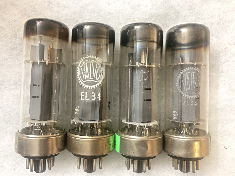 Valvo Philips EL34 6CA7 Metal Base Disc getter, NOS Tested Matched Quad ...