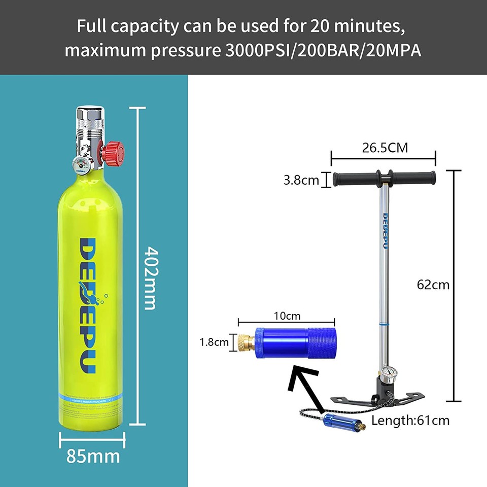 DEDEPU Scuba Diving Kit Full Face Snorkel Mask 1L Air Oxygen Tank ...