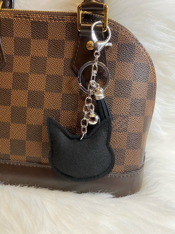 Black Cat Bag Charm Keychain Key Ring Car Charm tassel Faux Leather ...