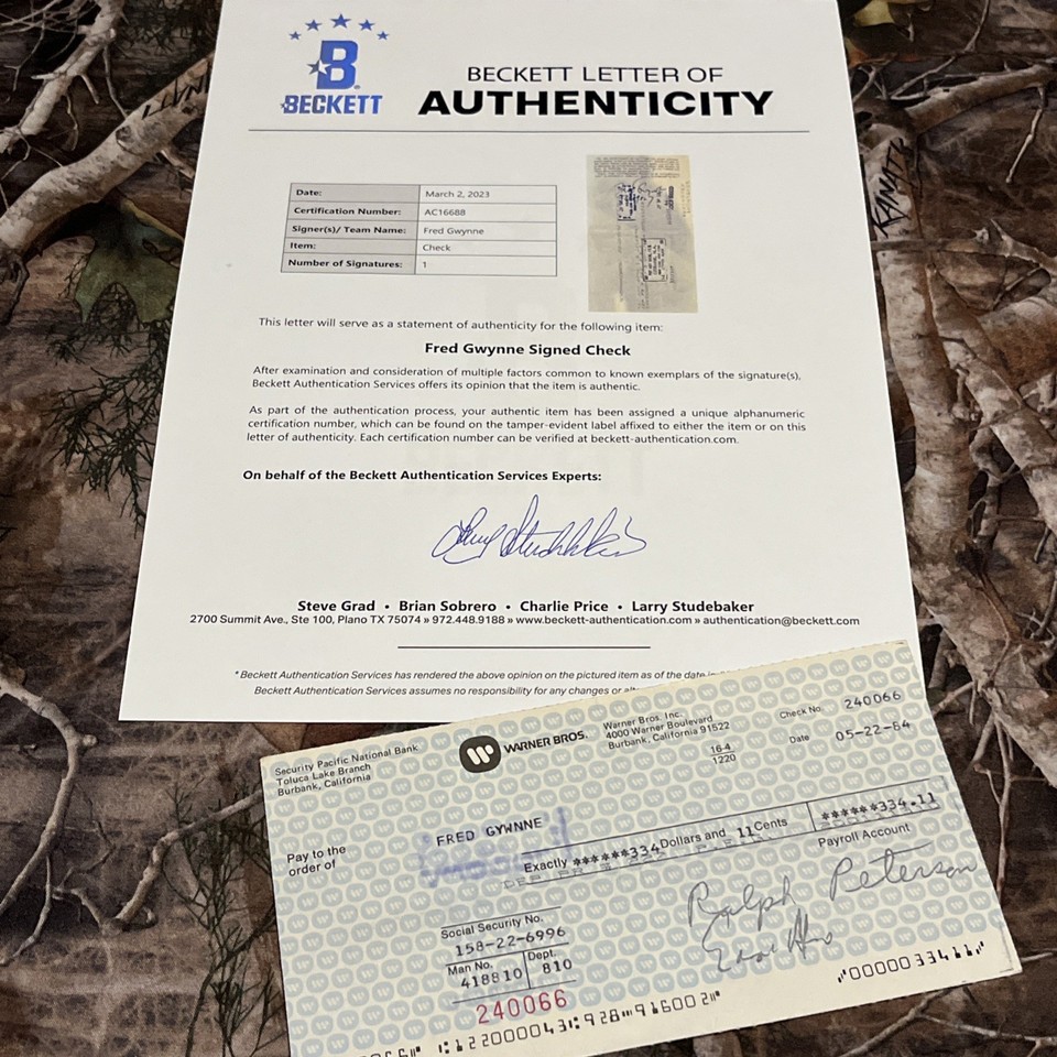 Fred Gwynne Autographed Check Beckett Authentic COA “Munsters” | eBay