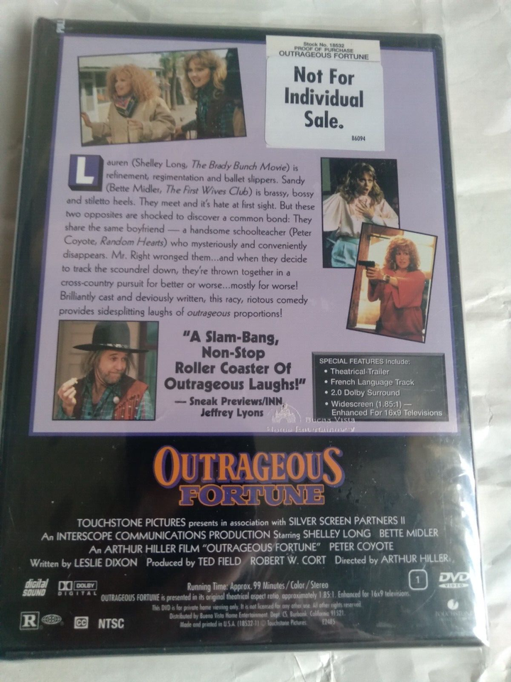 Outrageous Fortune (DVD, 1987) New Factory Sealed w/ Top Seal | eBay