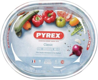 Pyrex Oval PIE Dish Roaster Glass Baking Oven To Table Dish 25 X20 cm1 ...