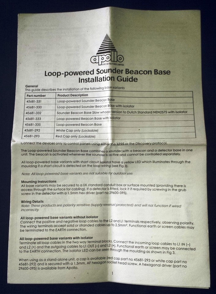Apollo XP95 Sounder Beacon Base c/w Isolator 45681-330 Apollo Discovery ...