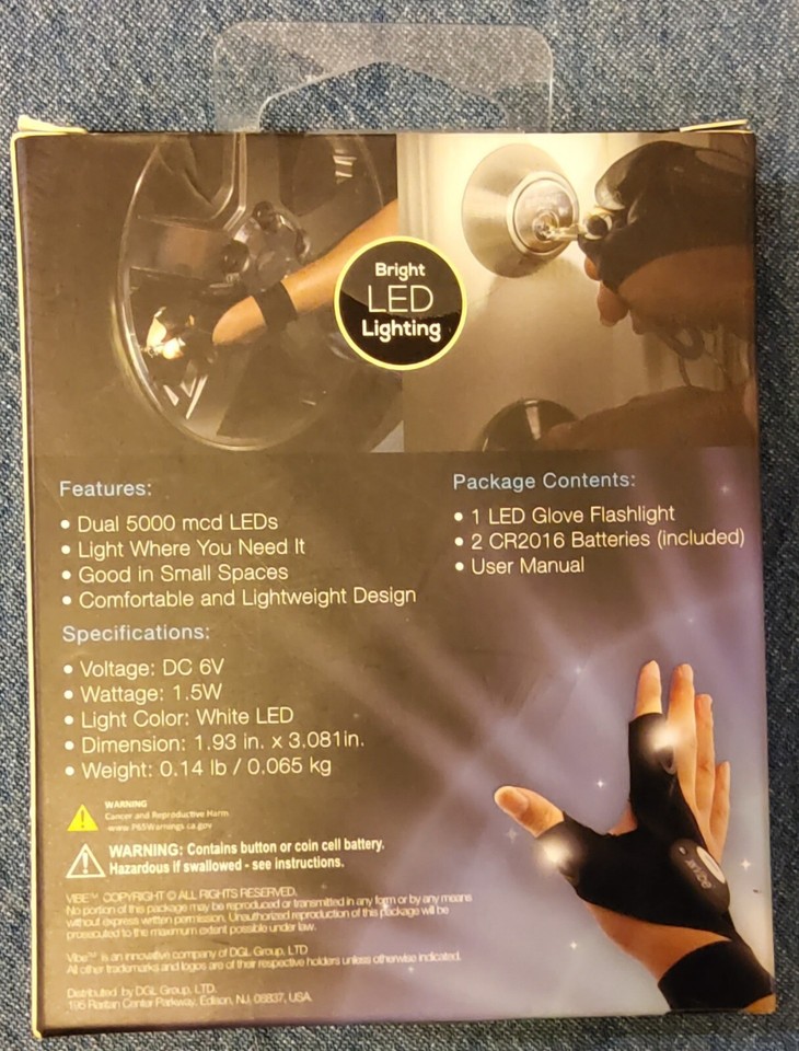 NEW Vibe E-ssential LED Glove Flashlight Dual 5000 mcd LEDS | eBay