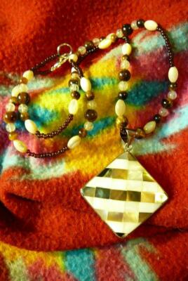 Long Abalone Shell Feather Gemstone Necklace - Native American Indian ...