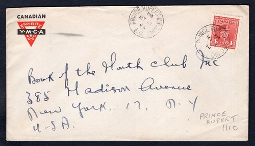 Canada WW2 Military 1944 Prince Rupert BC MPO 1110 Cover to USA. YMCA ...