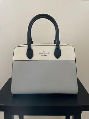 Kate Spade Madison Medium Platinum Grey Colorblock Leather Satchel Bag ...
