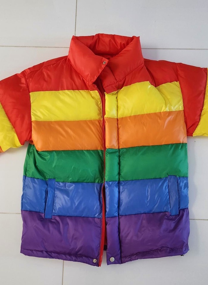 WOMEN'S PUFFER JACKET WINTER WARM RAINBOW SIZE MEDIUM BRAND NEW ZIPPER ...