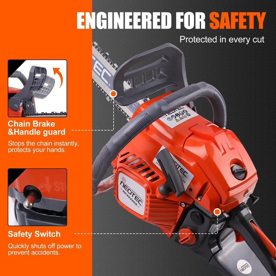 Top Handle Gasoline Chainsaw 20" Bar Powered Engine Wood Cutting Gas ...