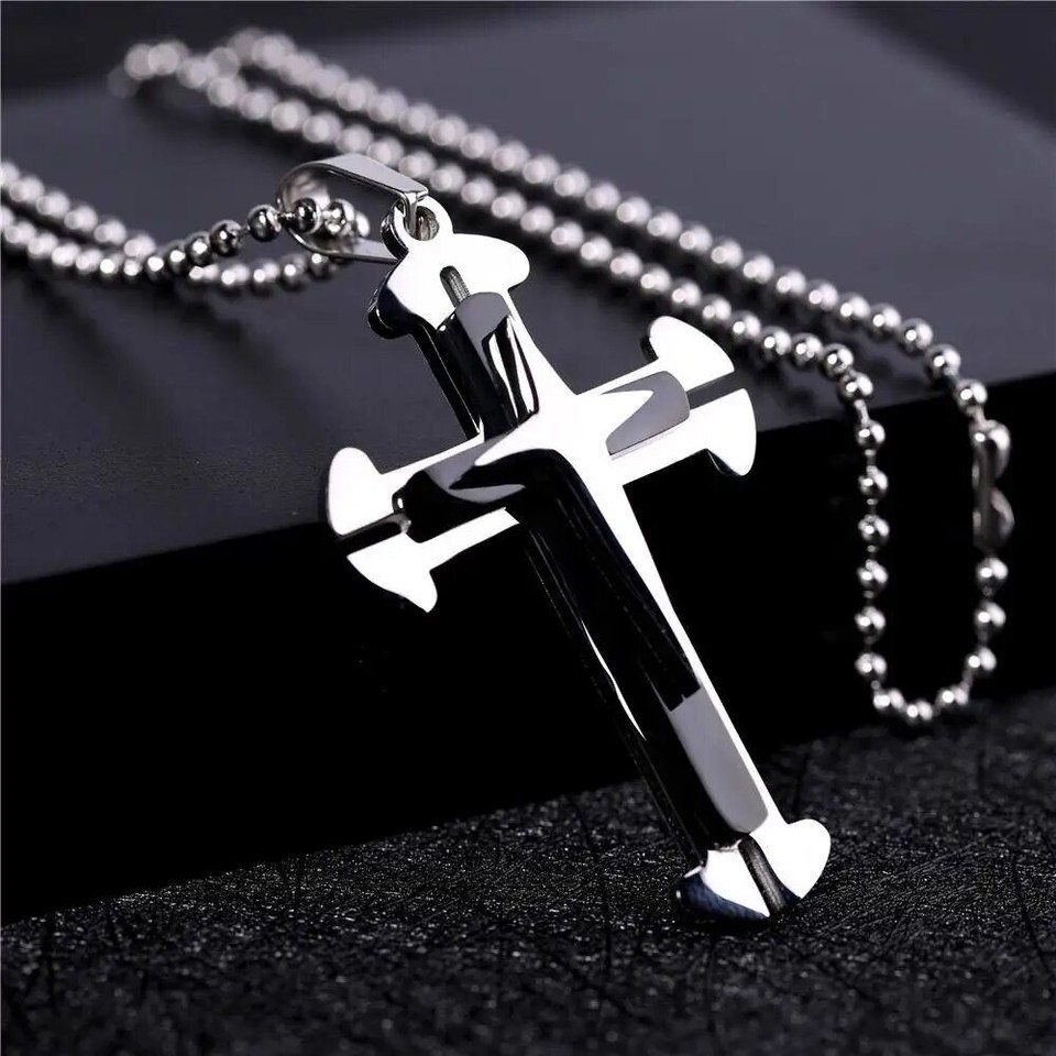 Simple Split Three Layer Cross Blue/Gold/Black Pendant Stainless Steel ...