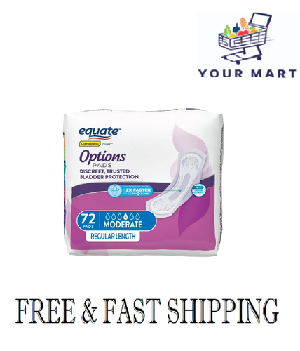 Equate Options Moderate-Heavy Incontinence Pads for Women, 72 Count ...