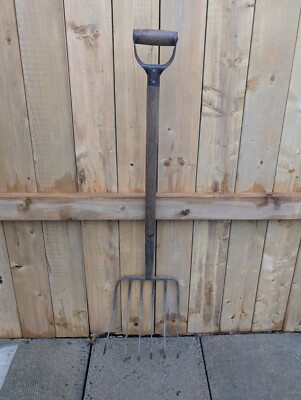 Vintage Hay Pitch Fork 6 Prong Tine Farm Tool 45" Long Wooden Handle | eBay
