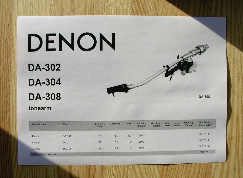 Denon DA-302, DA-304 & DA-308 Custom Designed Tonearm Alignment ...