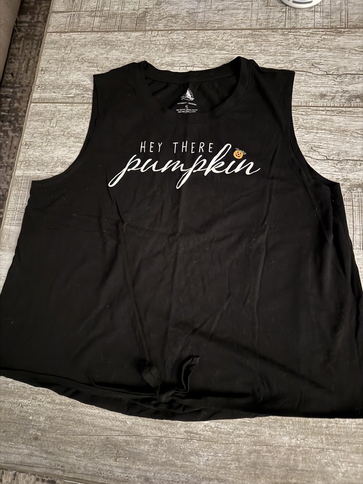 WDW Hey There Pumpkin Halloween Black Tank Top Front Tie XL & Grey ...