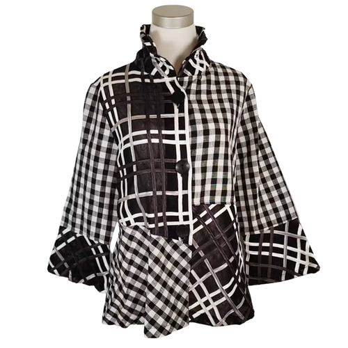DAMEE S Black White Soutache Checks Plaids Wired Collar Jacket NWT | eBay
