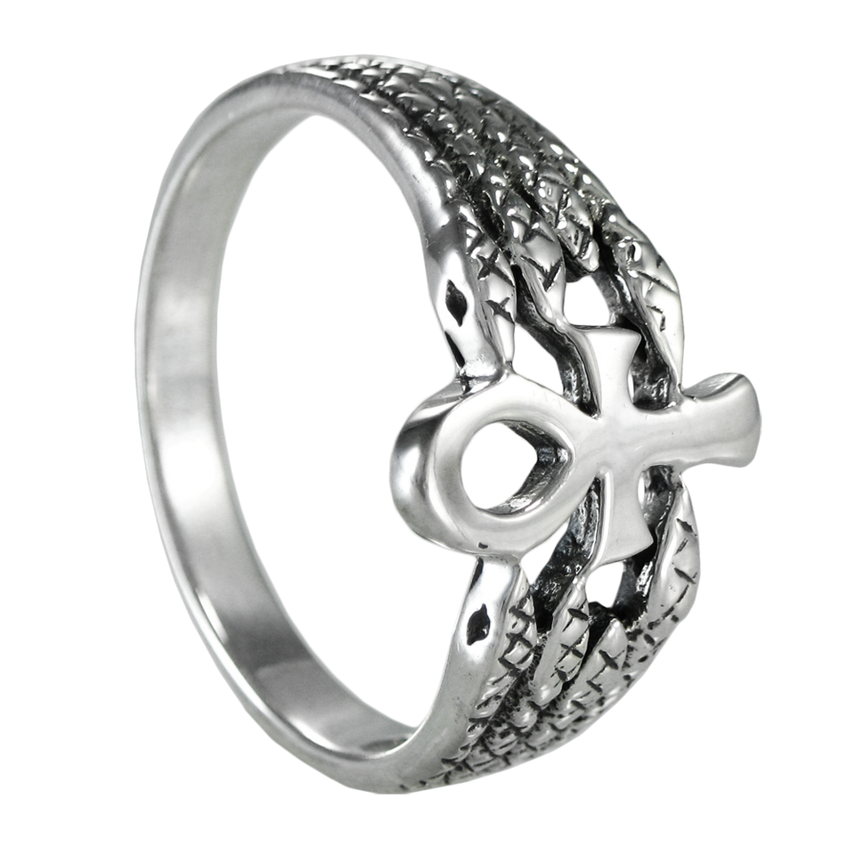 Egyptian Ankh Protective Serpent Ring Sterling Silver Sizes 4-15 ...