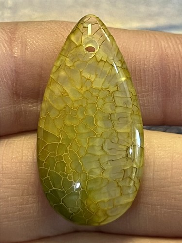 KU72980 30x15x6mm Green/yellow Fire Dragon Veins Agate Teardrop Pendant ...