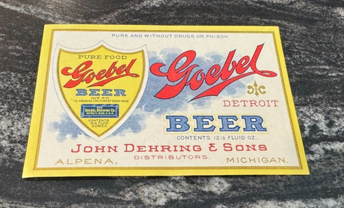 PRE-PRO GOEBEL BEER BOTTLE LABEL GOEBEL BREWING CO DETROIT MI - ALPENA ...