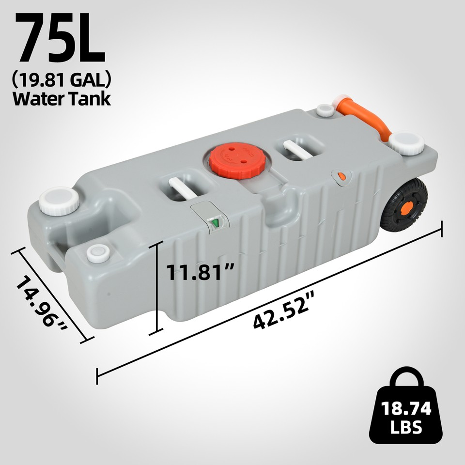 RV Waste Tank Kit Portable 19.8 Gallon Black Water Holding Tote Sewer ...