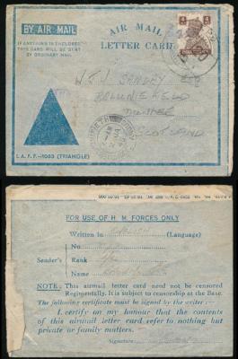 INDIA WW2 IAFF AIR LETTER CARD STATIONERY 1944 FPO 120 to SCOTLAND ...