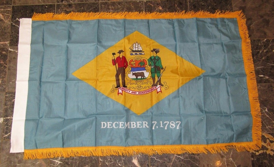 3x5 Delaware State Poly Nylon Sleeve w/ Gold Fringe Flag 3'x5' Banner ...
