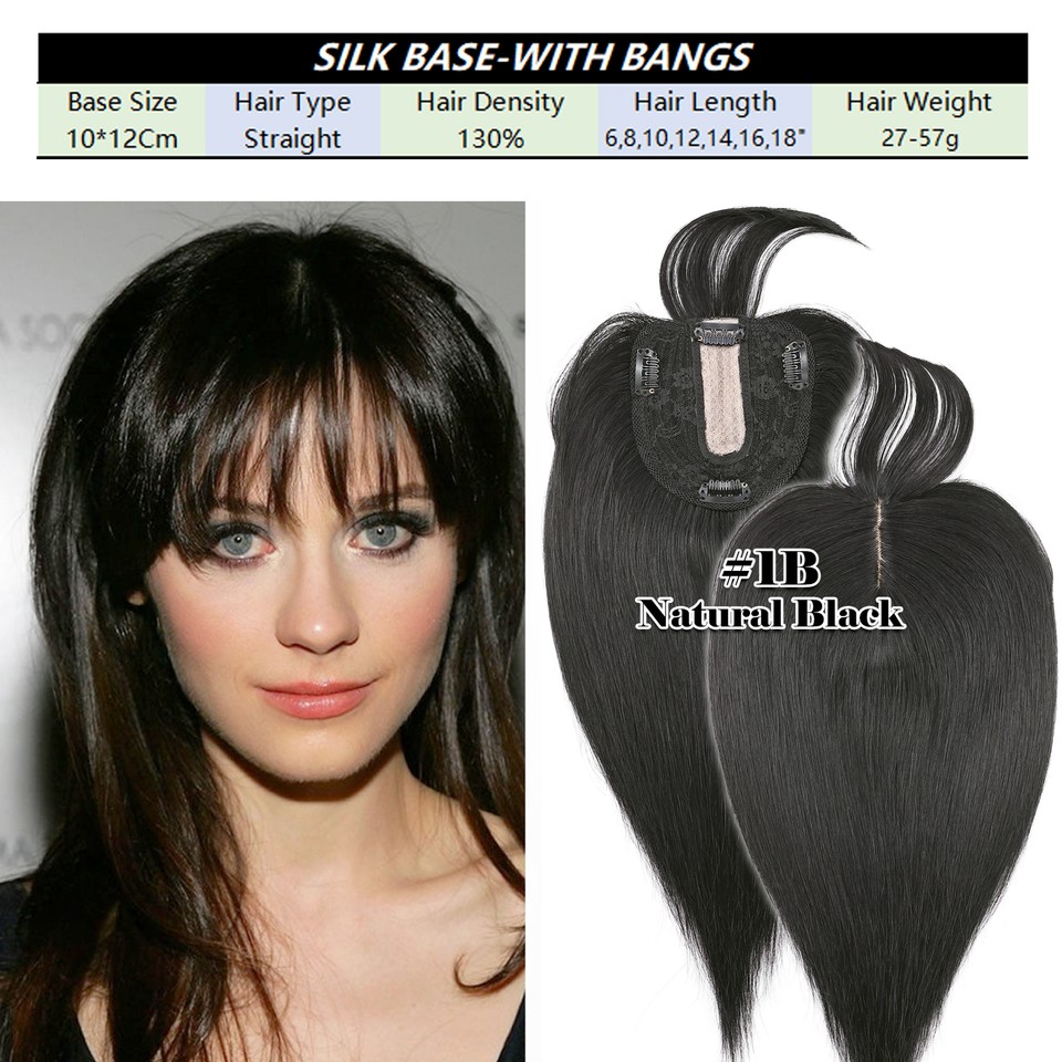 100% Real Remy Human Hair Women Topper Toupee Hair Piece Clip In Mono ...