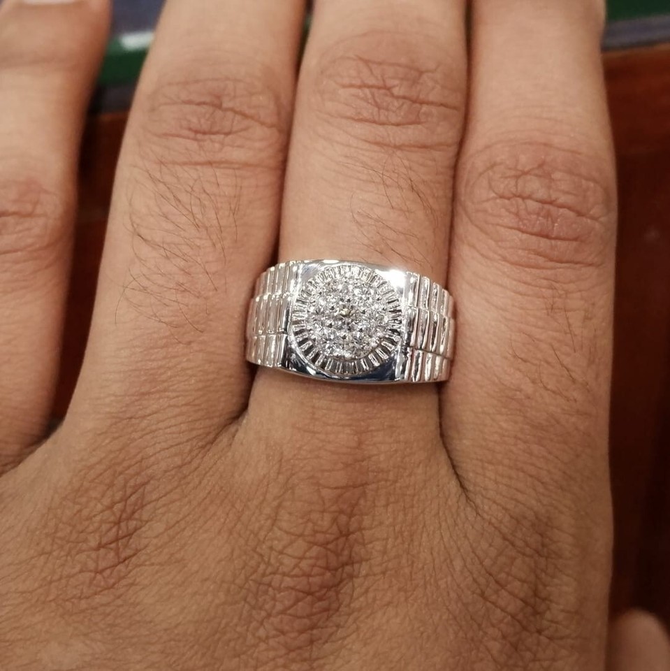 Men's Diamond Cluster Design Ring 18K White Gold, Real Diamond Ring | eBay
