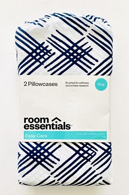 Room Essentials Easy Care Printed King Pillowcase Set - Blue Geo | eBay