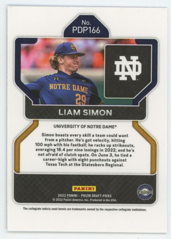2022 PANINI PRIZM DRAFT PICKS Liam Simon Rookie San Francisco Giants # ...