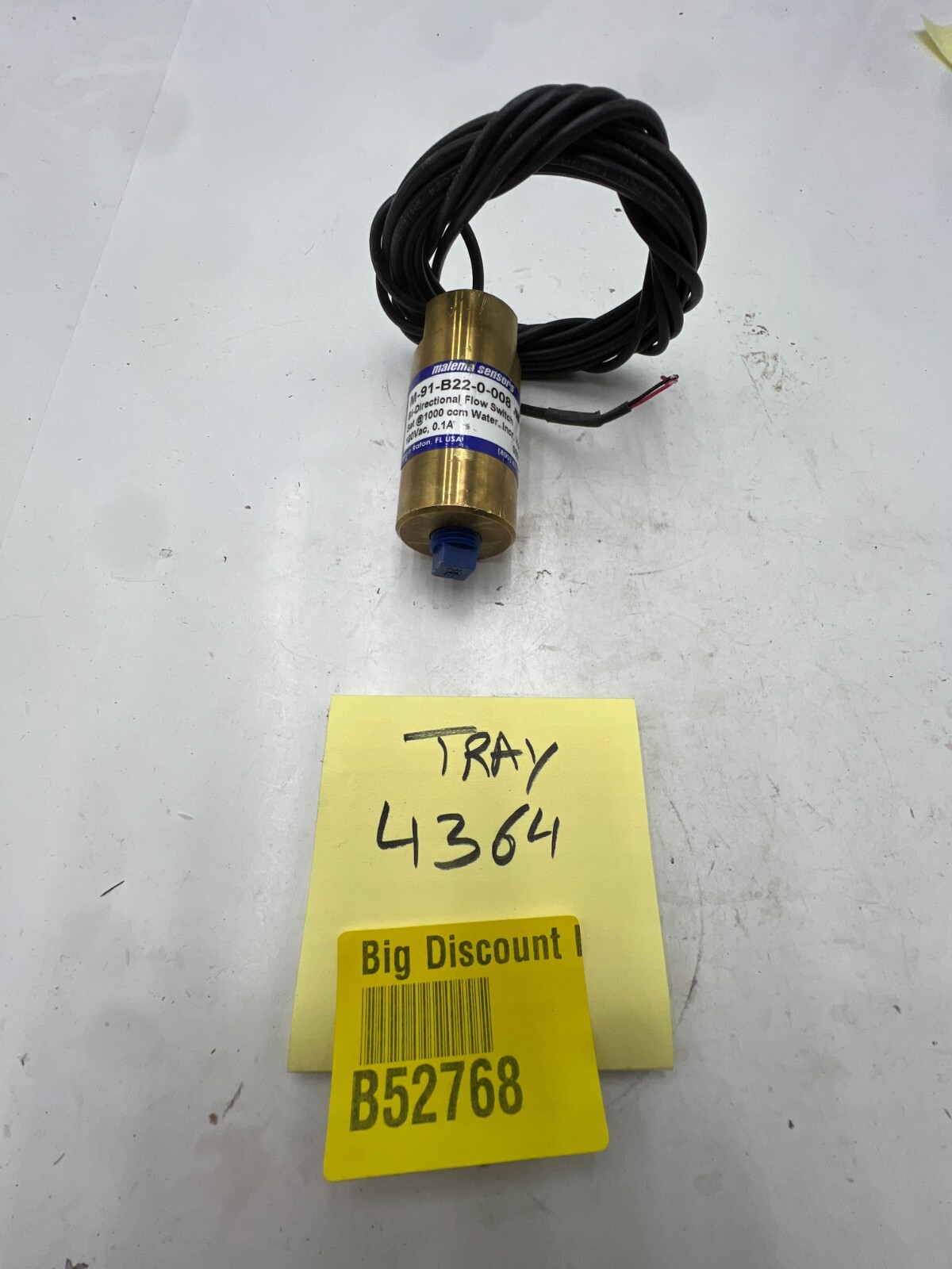 Genuine Malema Bi-Directional Flow Switch Sensor M-91-B22-0-008 120VAC ...