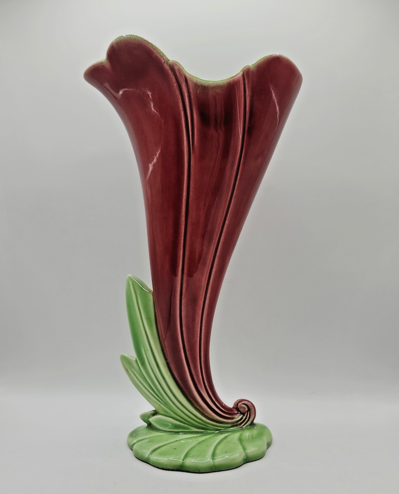 Vintage MCM Cemar Ceramic Cornucopia Vase Art Deco Style Pink/Green | eBay