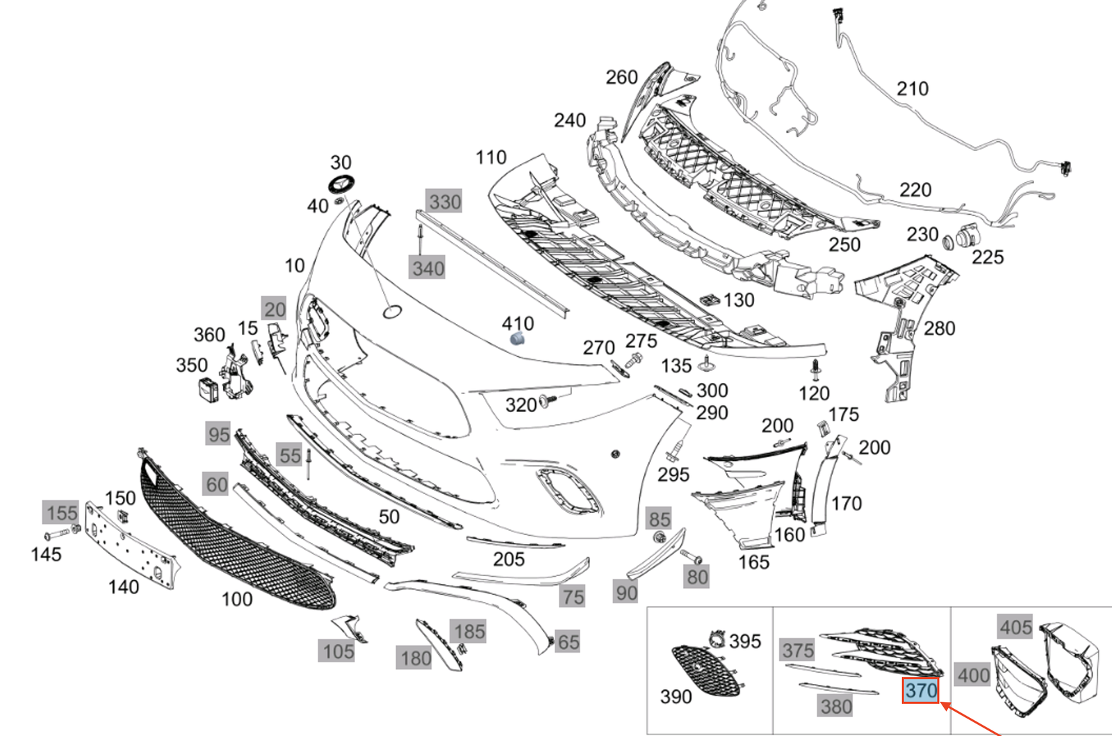MERCEDES a Class W177 AMG Line Front Bumper Right Grill A1778858400 Ref ...